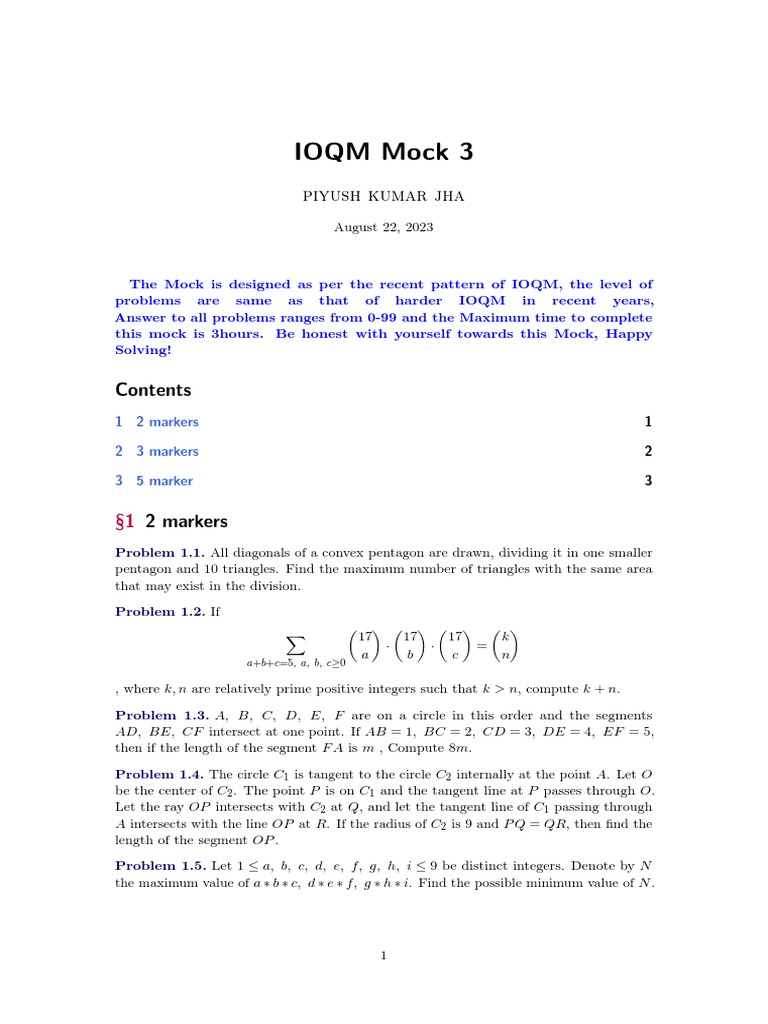 IOQM Mock 3 | PDF | Circle | Triangle