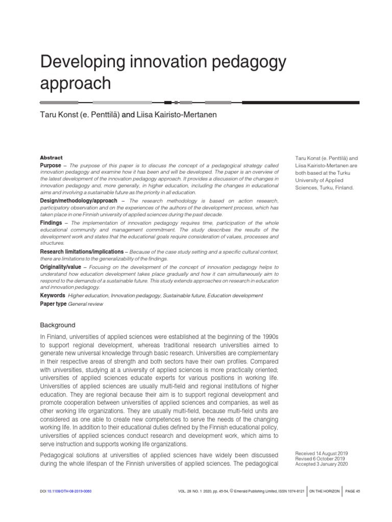 2020-Developing Innovation Pedagogy Approach | Download Free PDF | Pedagogy | Innovation