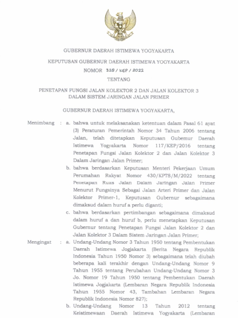 SK 328 Tahun 2022 - Penetapan Fungsi Jalan Kolektor 2 Dan Jalan ...