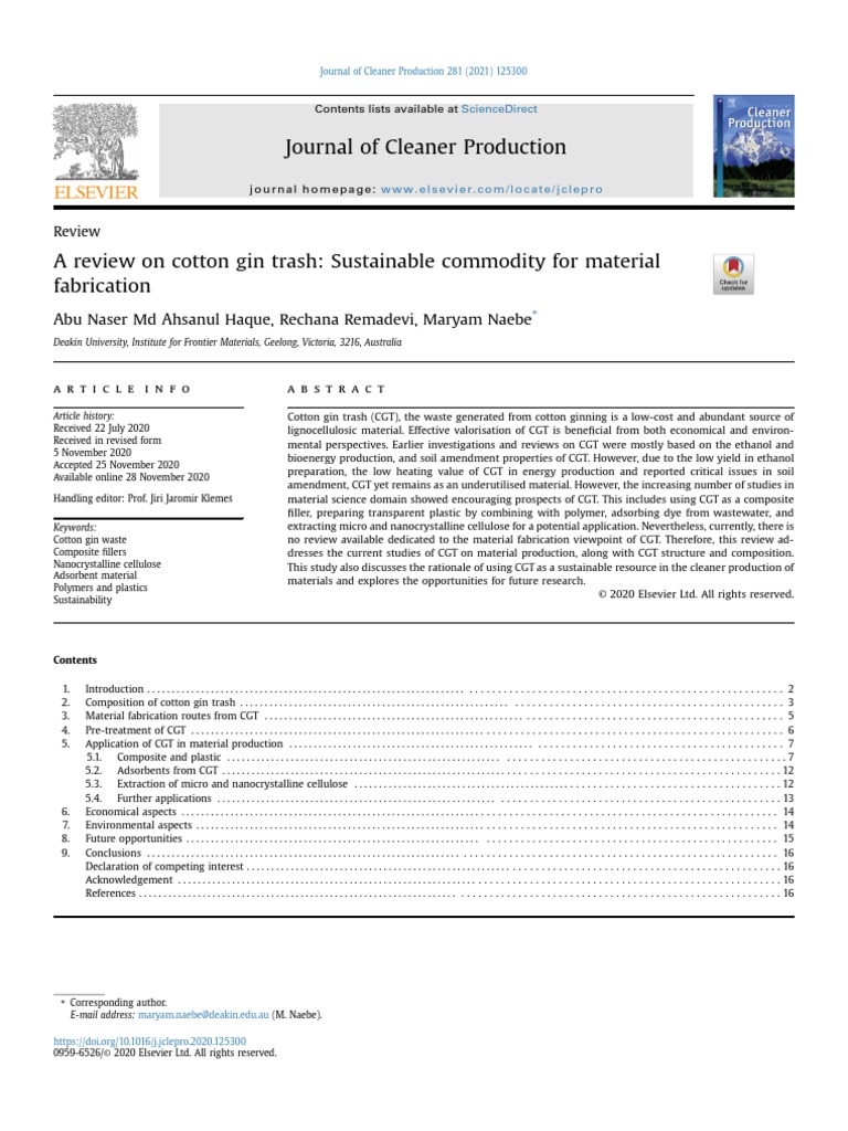 Cotton Gin Trash: Sustainable Material Use | PDF | Composite Material ...