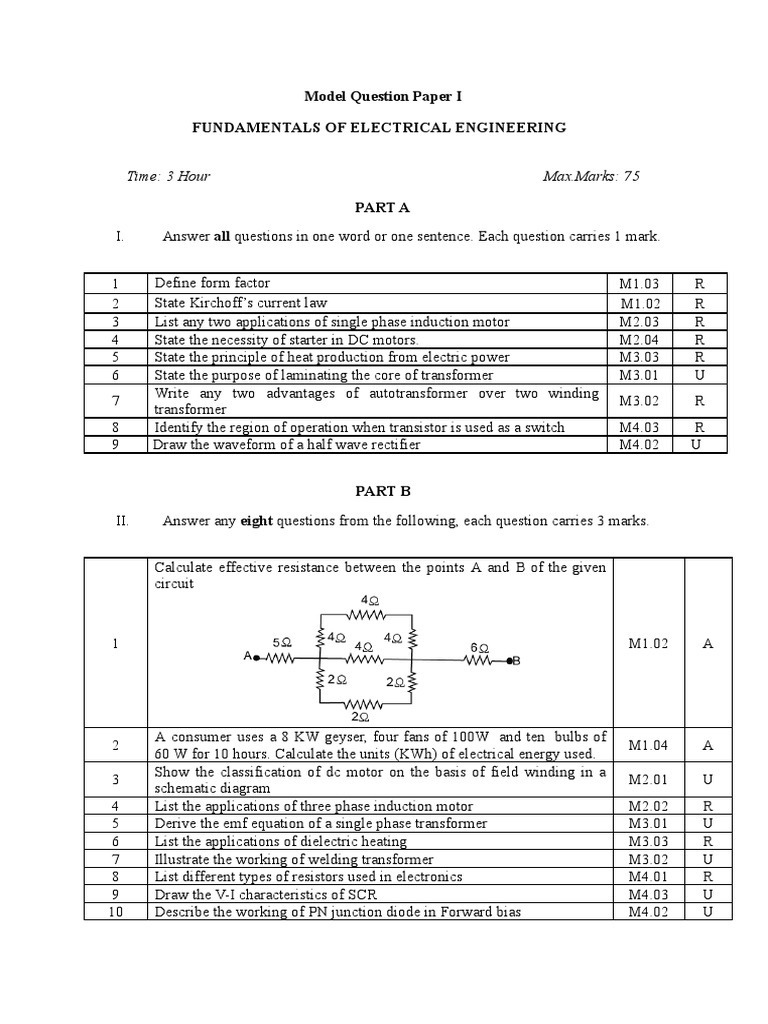 Time: 3 Hour Max - Marks: 75: Model Question Paper I Fundamentals of ...