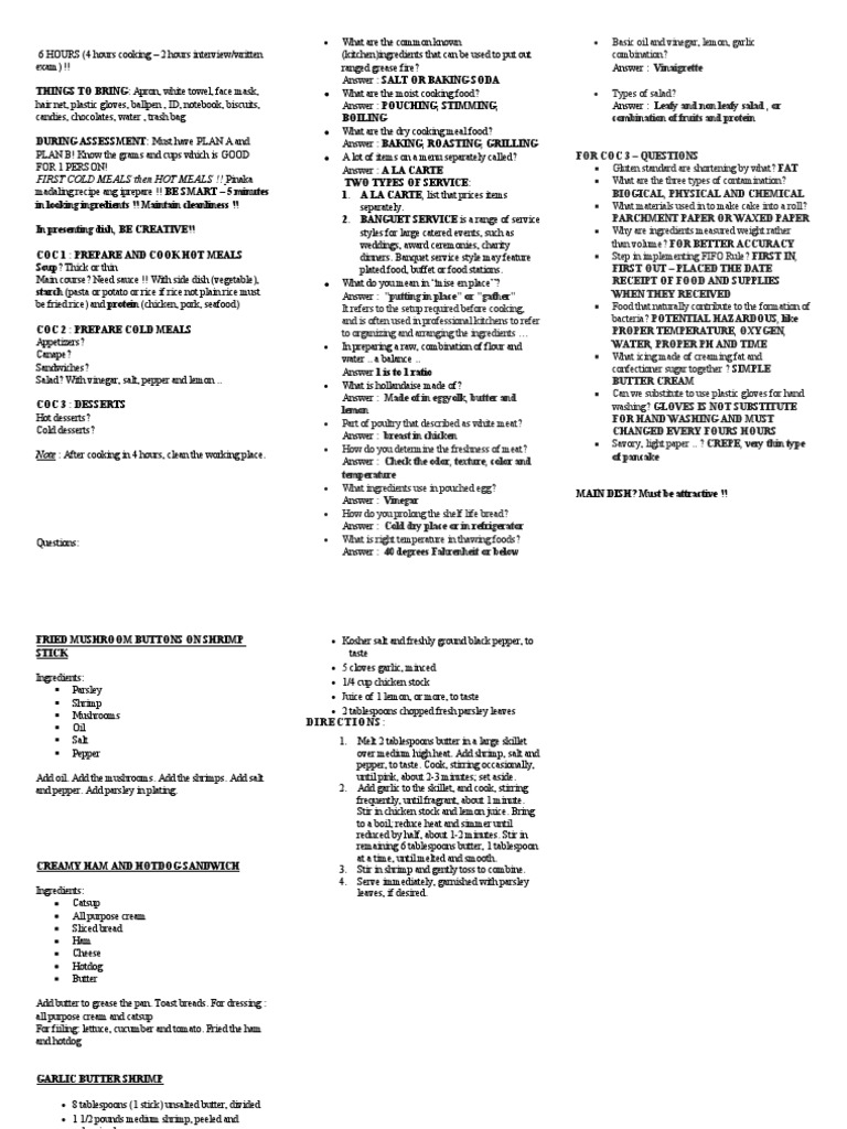 Cookery NC Ii | PDF | Cooking | Desserts