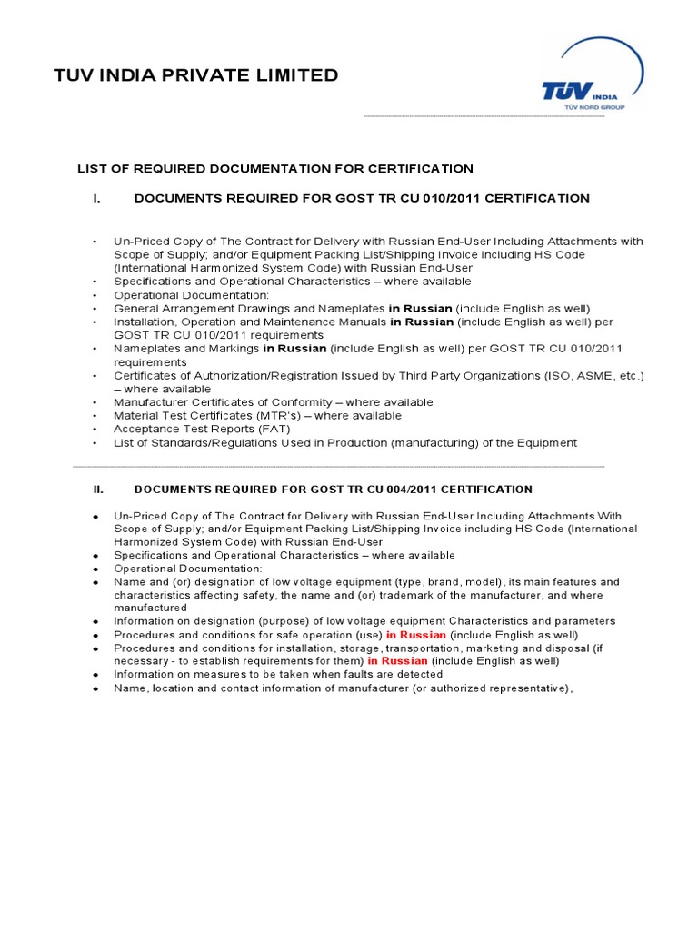 Required Document List TRCU 010 & TRCU 004 With 020 | PDF | Specification (Technical Standard ...