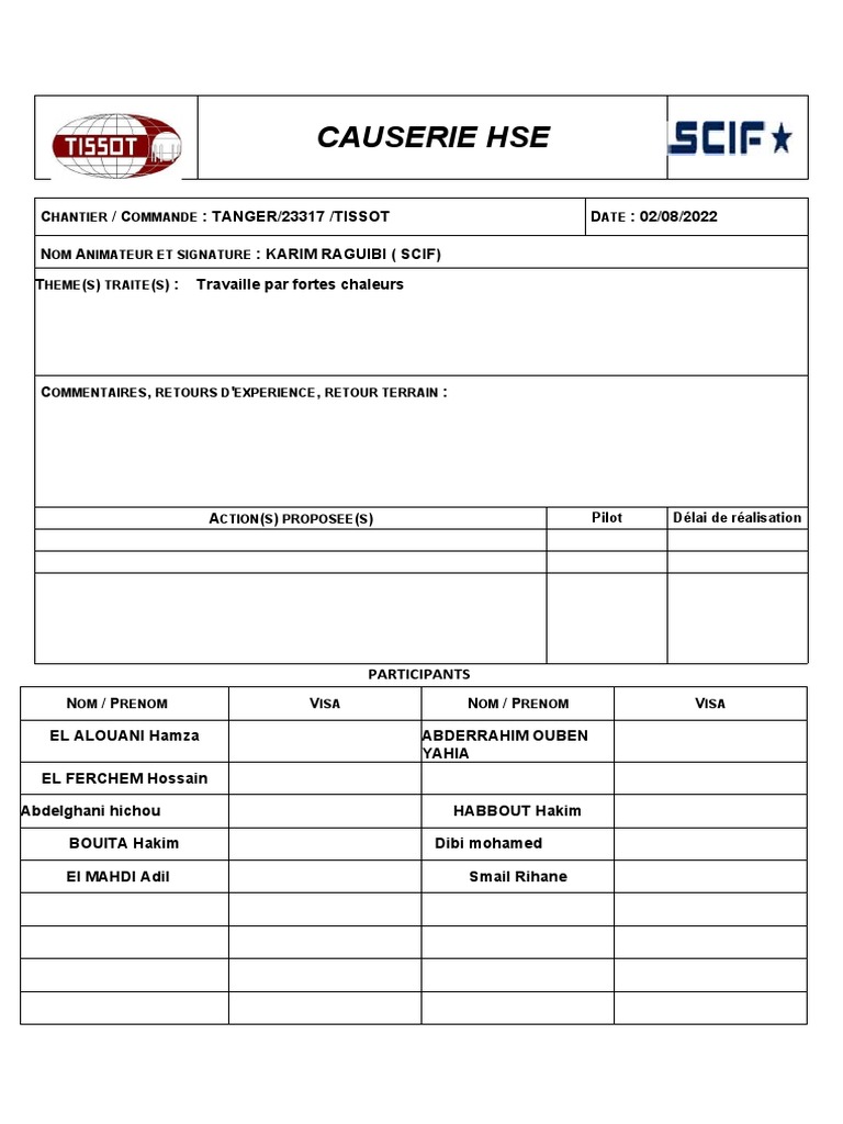 Causerie Sécurité SCIF | PDF