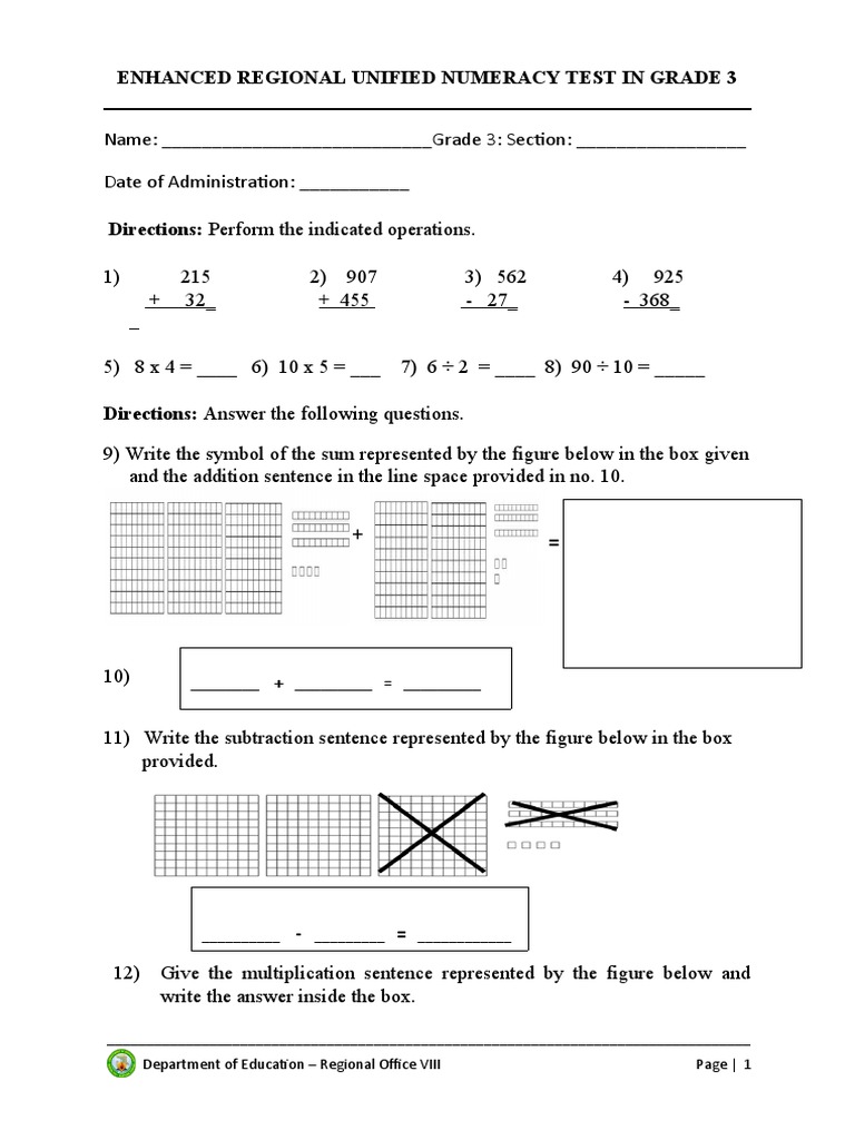 Enhanced Grade 3 Numeracy Test | PDF