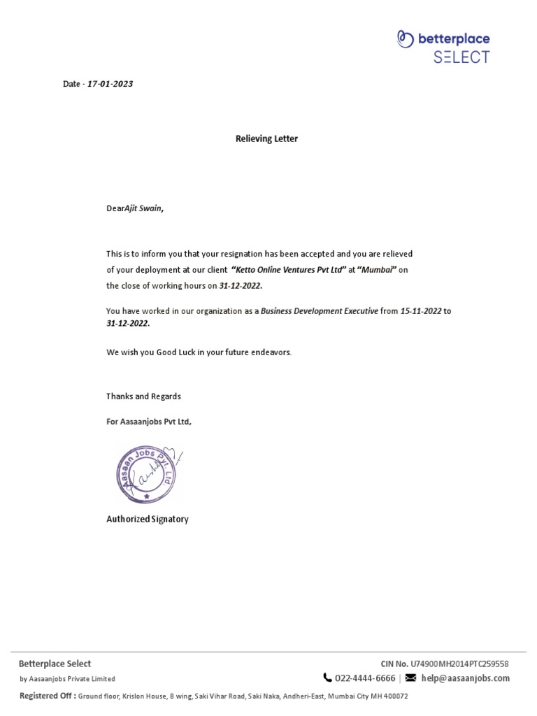 Relieving Letter | PDF