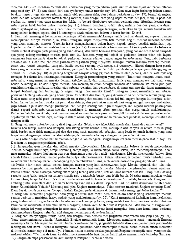 Ratapan dan Doa Syafaat Yeremia 14 | PDF | Agama & Spiritualitas