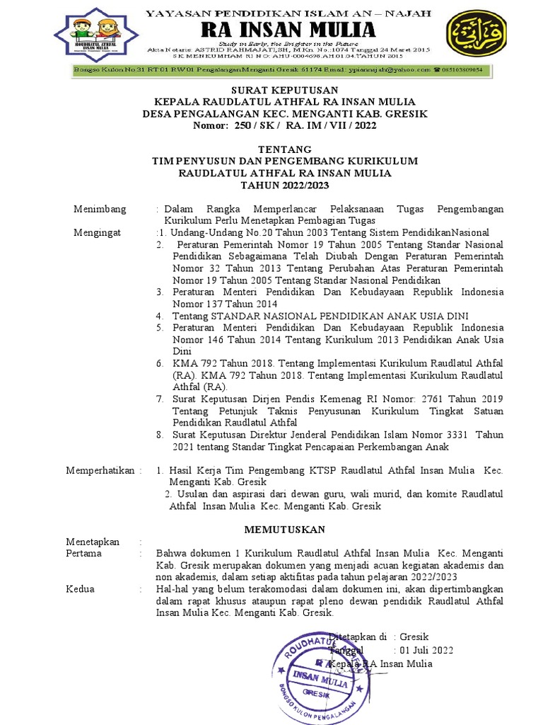 Sk-Penyusun-Kurikulum-Ra Im | PDF