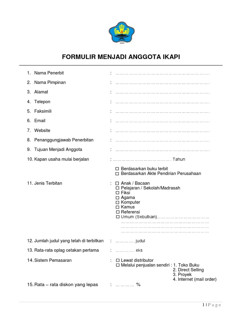 Formulir Menjadi Anggota Baru Ikapi | PDF