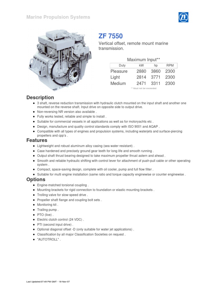ZF 7550 | PDF | Horsepower | Marine Propulsion