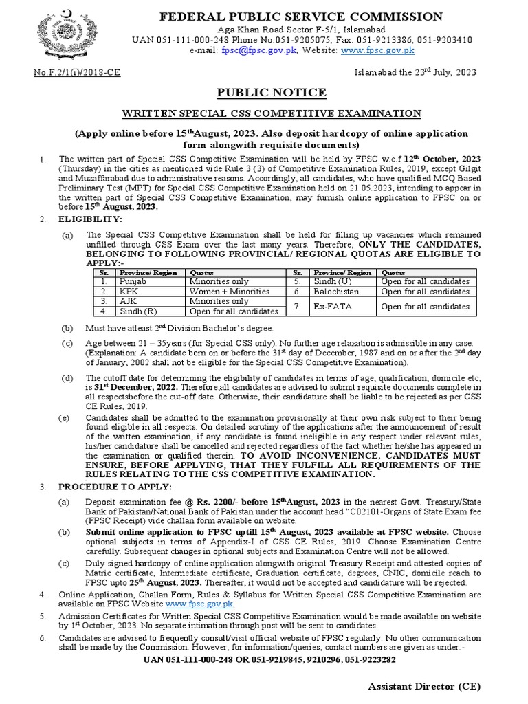 Special CSS CE 2023 Public Notice 23-07-23 | PDF