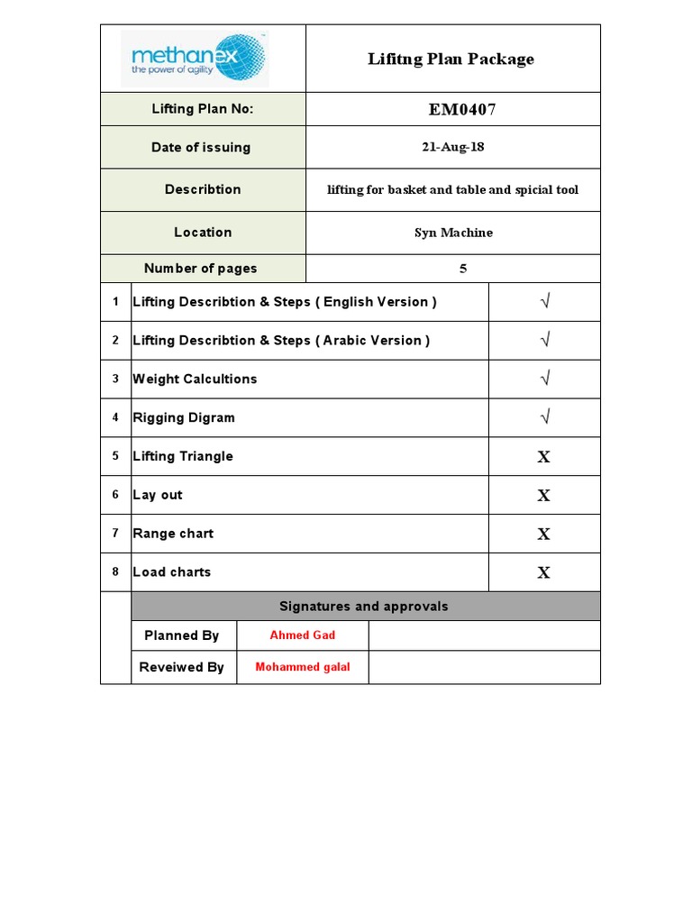 EM0407 Lifting Plan For Spicial Tool and Baskets and Table | PDF ...