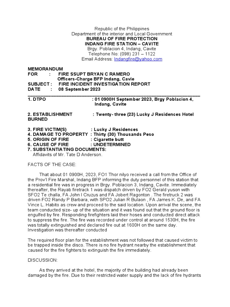 FEBRADA Fire Incident Investigation Report | PDF