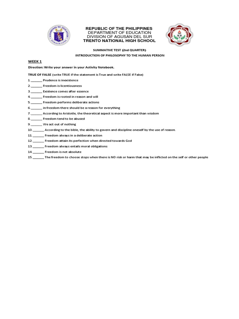 Summative 2nd Q Intro To Philo | Download Free PDF | Knowledge | Free Will