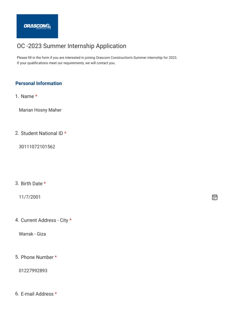 OC - 2023 Summer Internship Application | PDF | Career & Growth | Computers