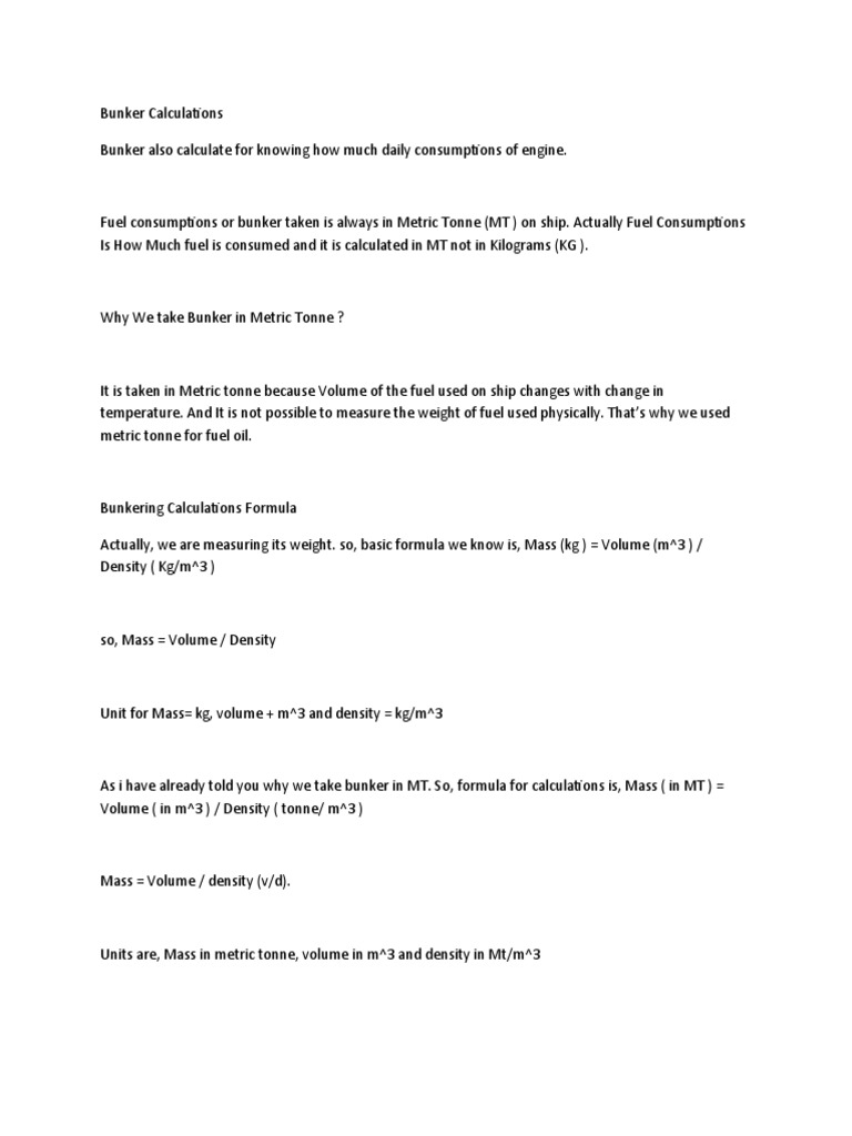 Bunkering Formulas | PDF | Density | Fuel Oil