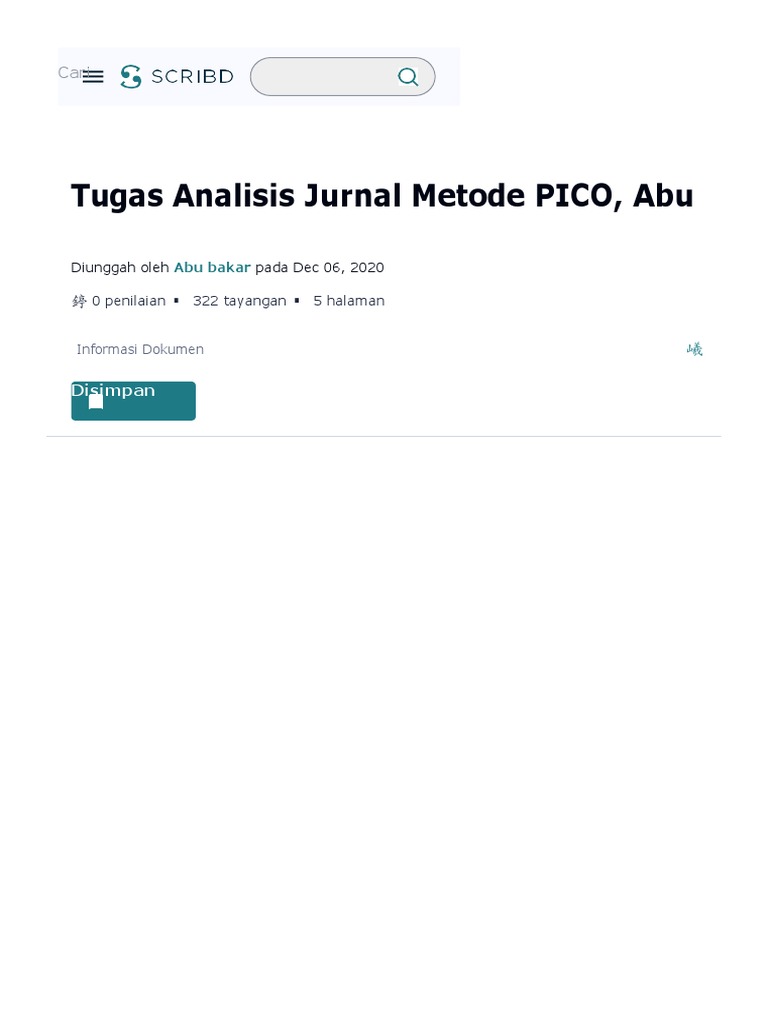 Tugas Analisis Jurnal Metode PICO, Abu PDF | PDF