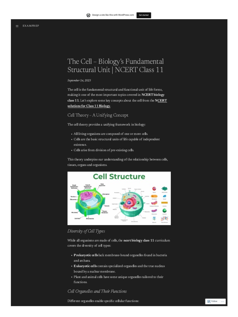 Cell - Ncert Solutions For Class 11 | PDF | Cell (Biology) | Biology