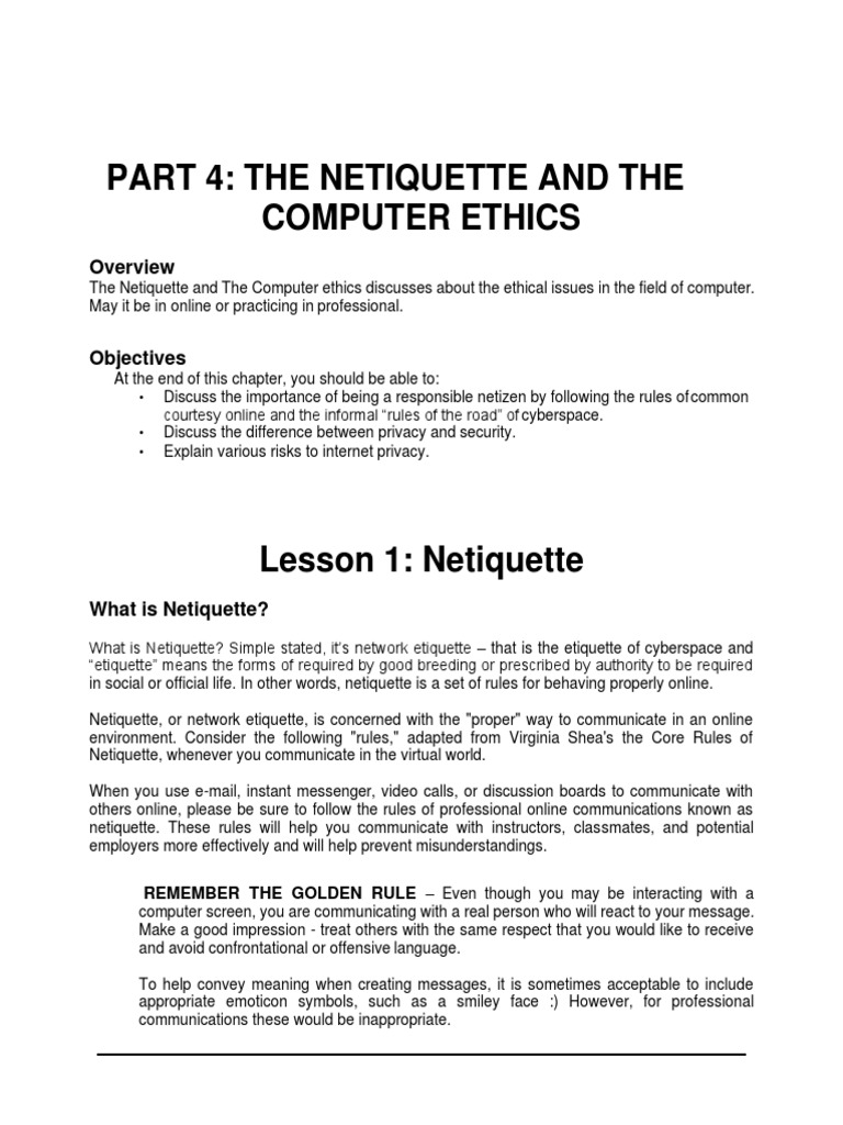 Part 4 - The Netiquette and Computer Ethics | PDF | Malware | Ransomware