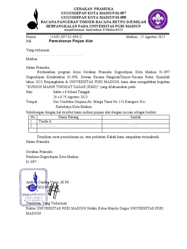Permohonan Pinjam Alat KMD Madiun | PDF