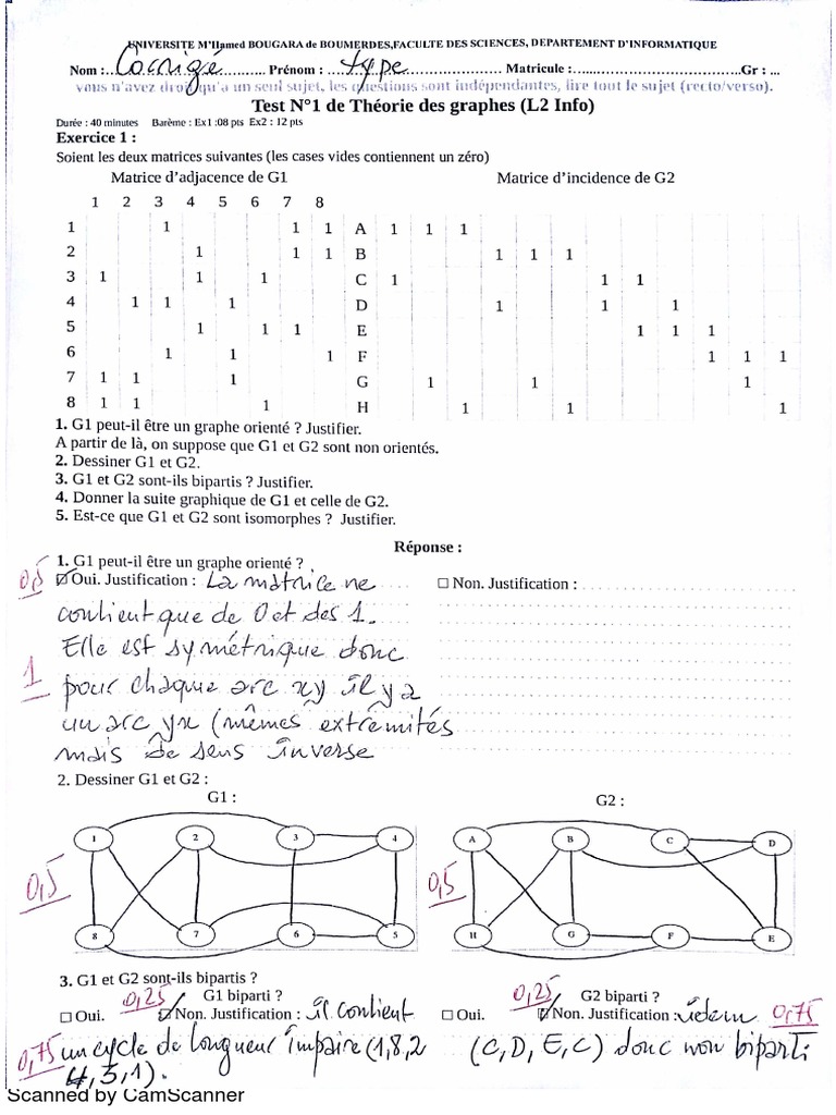 Examen1 Théorie des Graphes | PDF