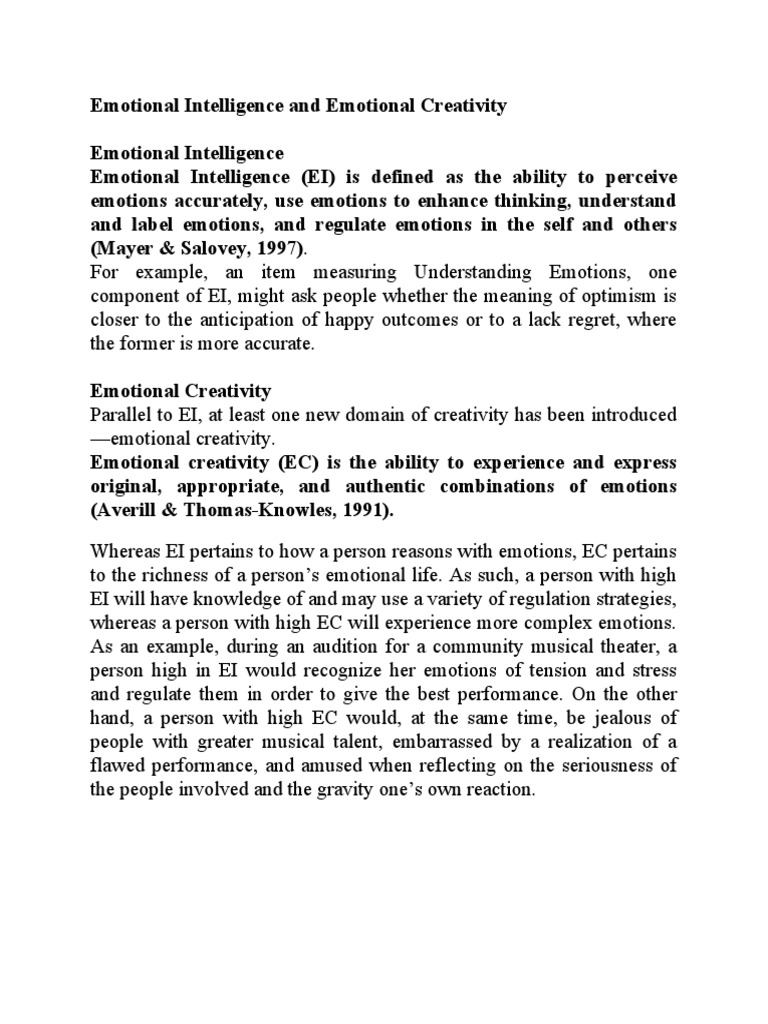 Emotional Intelligence and Emotional Creativity | PDF | Emotions | Emotional Intelligence