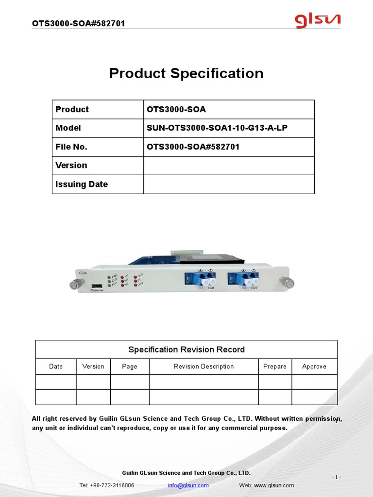 Ots3000 Soa Semiconductor Optical Amplifier Data Sheet 582701 | PDF ...