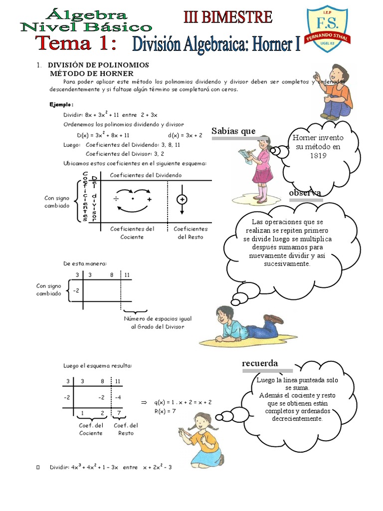 TEMA 1 ALGEBRA NIVEL AVANZADO Horner I | PDF | División (Matemáticas) | Álgebra
