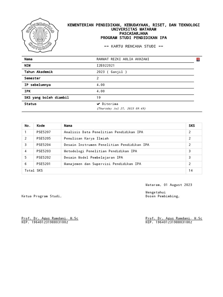 Cetak KRS Mahasiswa | PDF