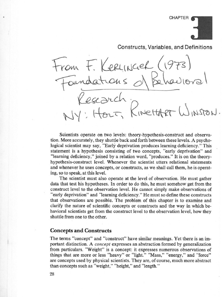 Kerlinger 1973 ConstructsVariablesDefinitions | PDF