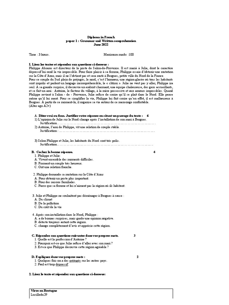 Diploma Paper 1 Grammar & Comprehension Set 1 Finaldoc | PDF