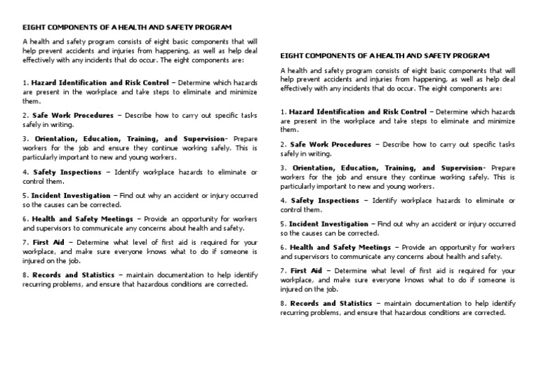 Eight Components of A Health and Safety Program | PDF | Occupational ...