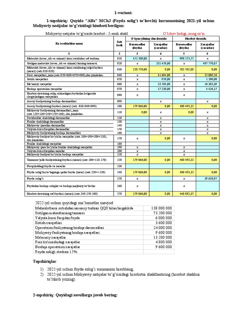 Oraliq Nazorat 2-1 | PDF