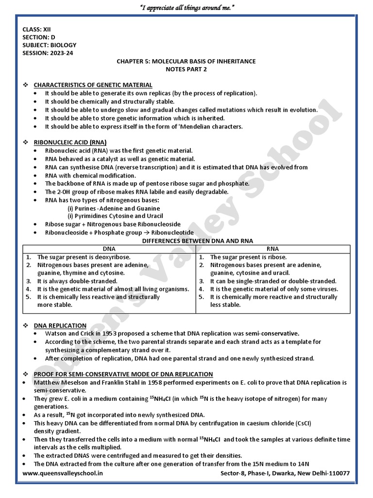 Class-12d Biology Chapter-5-Molecular Basis of Inheritance-Notes-Part2 ...