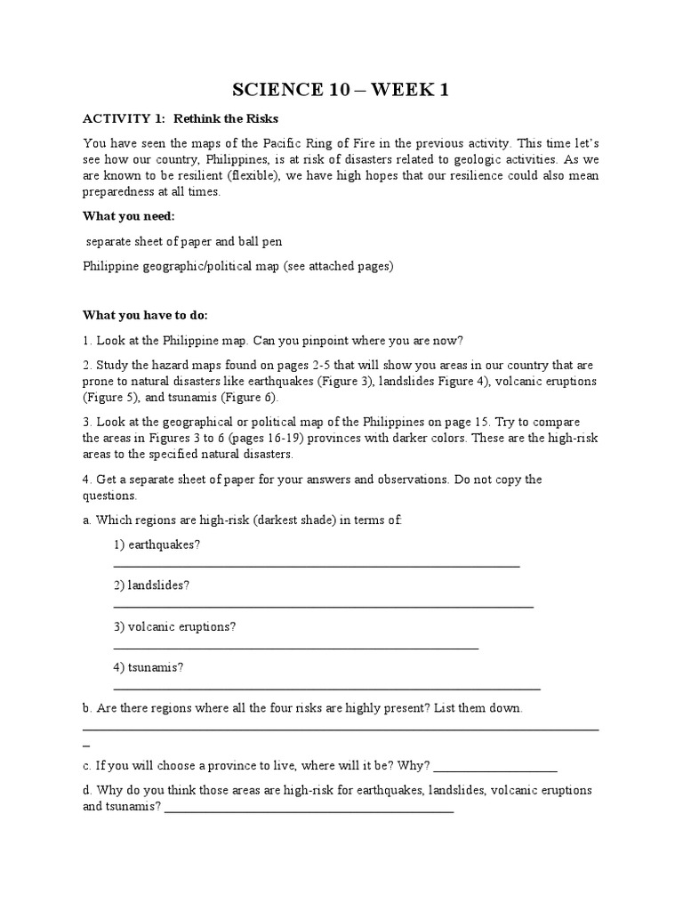 Science 10 Activity 1 | PDF