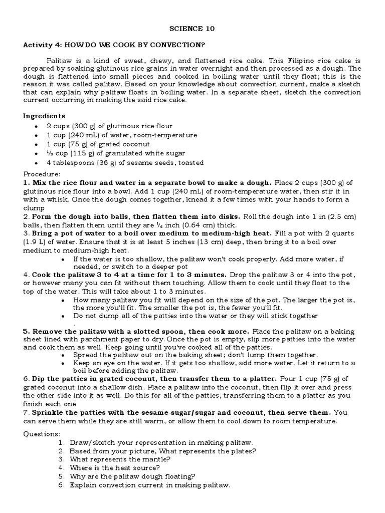 Science 10 Activity 4 | PDF | Dough | Cooking