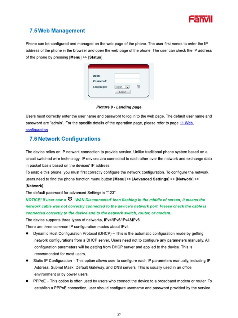Fanvil IP Phone SIP Config | PDF