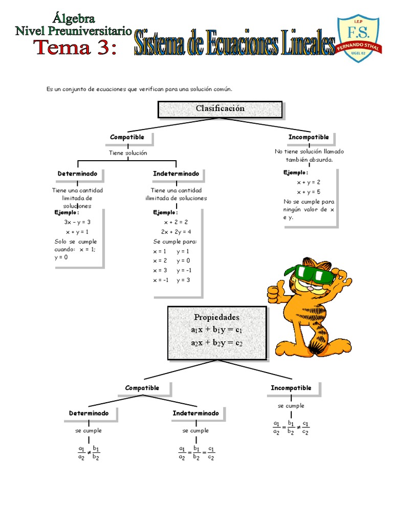 TEMA 3 ALGEBRA NIVEL PREUNIVERSITARIO Sistema de Ecuaciones Lineales | PDF