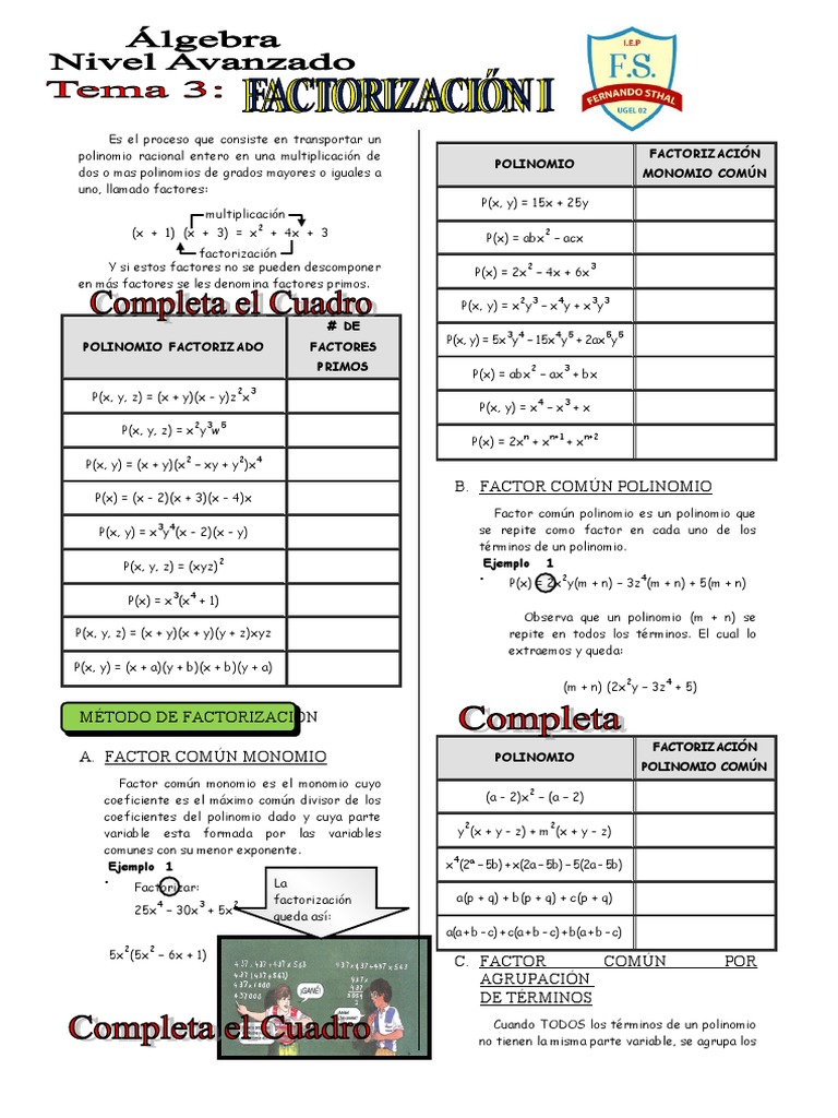 TEMA 3 ALGEBRA NIVEL AVANZADO Factorización I | PDF | Factorización | Análisis numérico