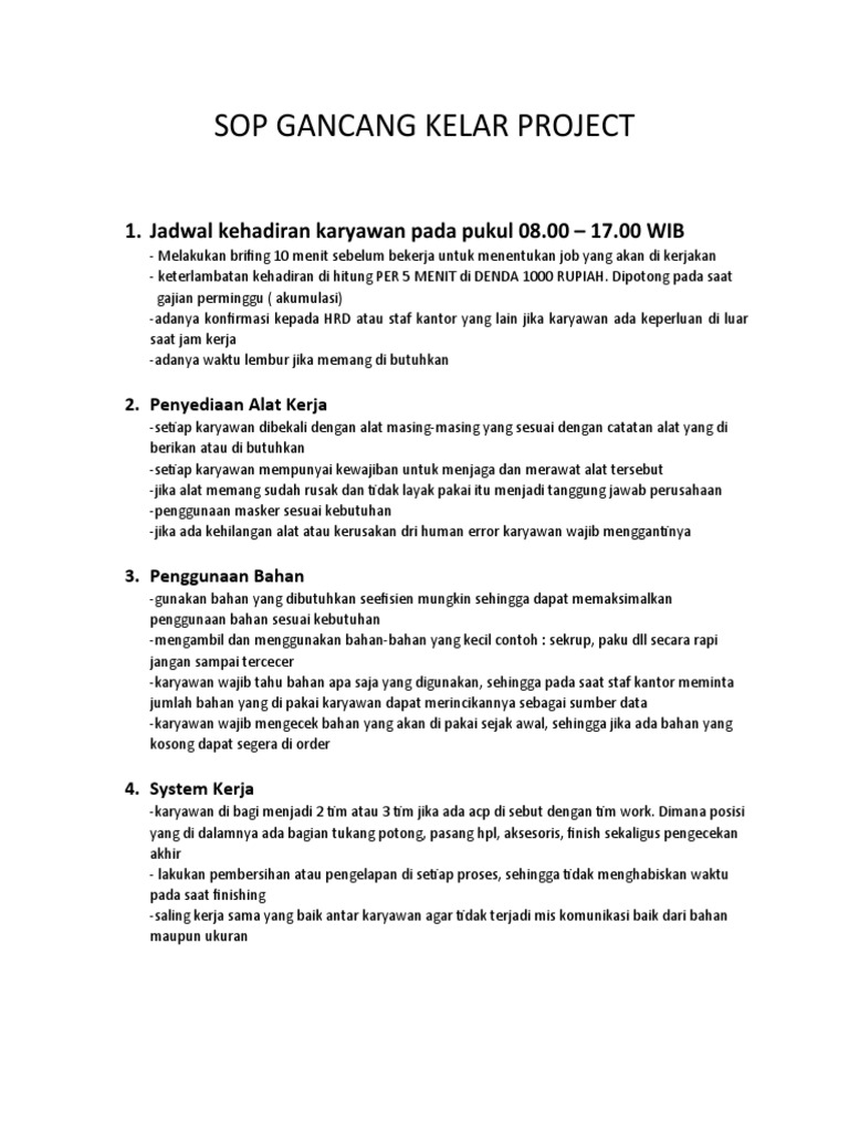 Sop Gancang Kelar Project | PDF