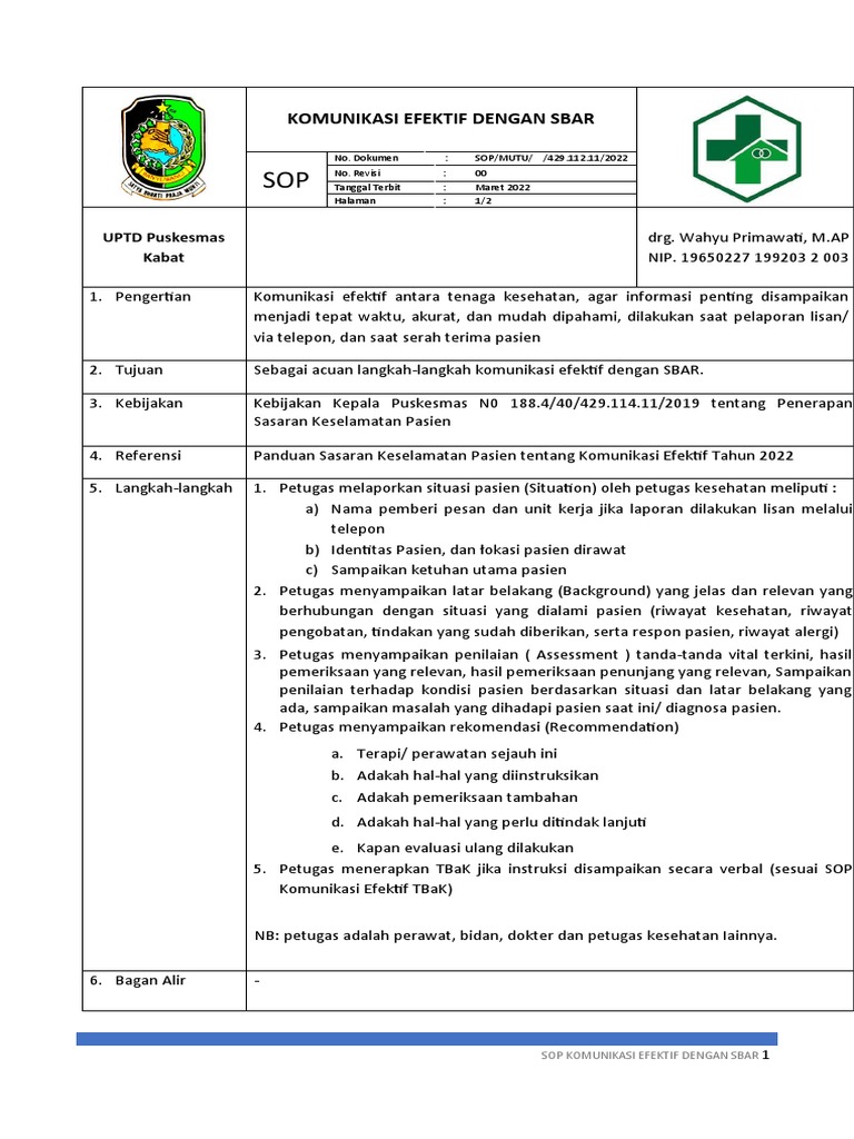 Sop Komunikasi Efektif Sbar | PDF