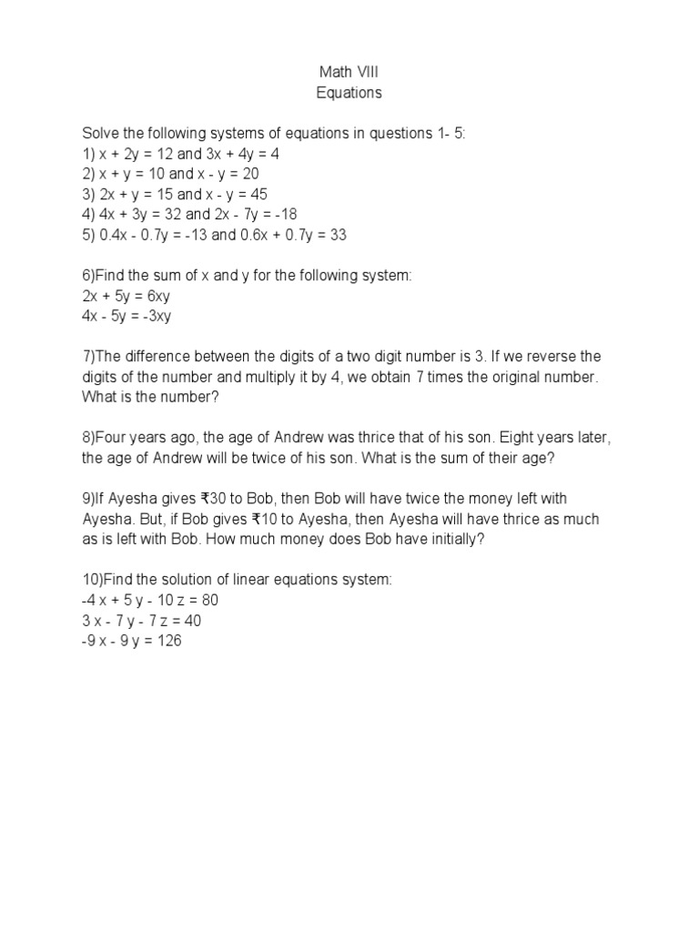 Math VIII - Equations | PDF | Equations | Mathematical Objects
