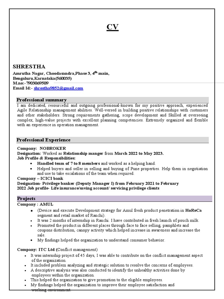 CV Shrestha Banglore. | Download Free PDF | Business Economics | Business