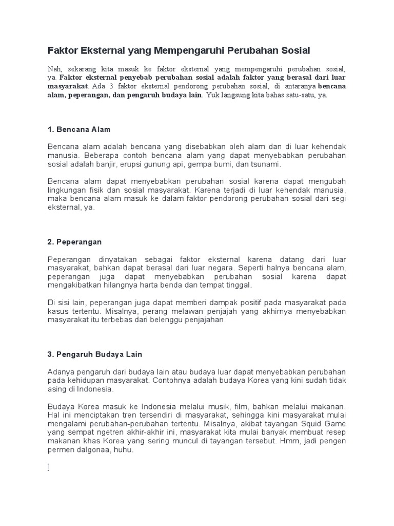 Faktor Eksternal Perubahan Sosial | PDF