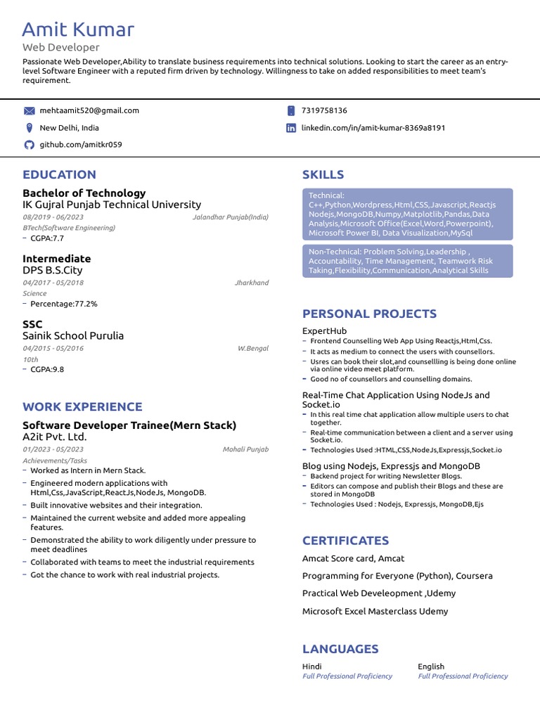 Entry-Level Web Developer Resume | PDF | World Wide Web | Internet & Web