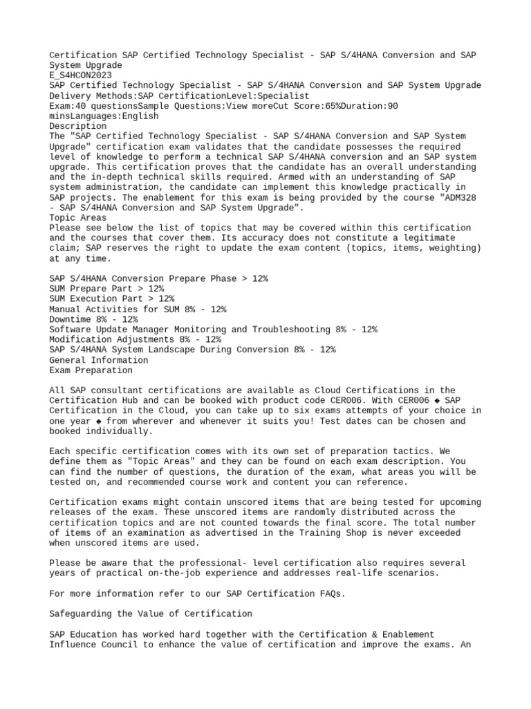 SAP Conversion Syllabus Latest 2023 | PDF