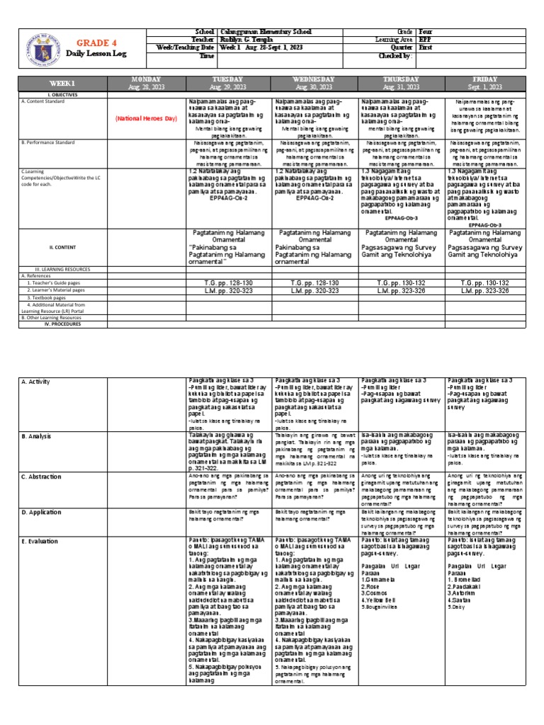 Grade 4 DLL EPP Quarter 1 Week 1 | PDF