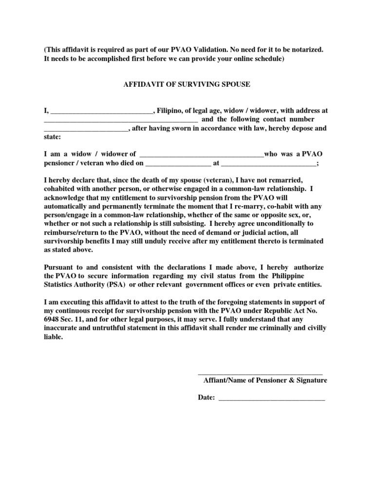 Affidavit of Surviving Spouse | PDF