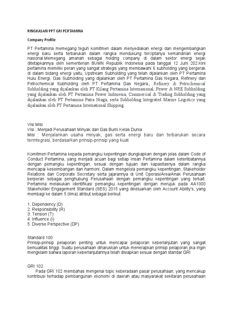 Catatan Presentasi GRI Pertamina | PDF