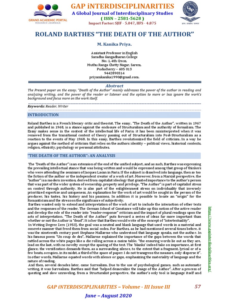 (57-59) Roland Barthes "The Death of The Author" | PDF | Intertextuality